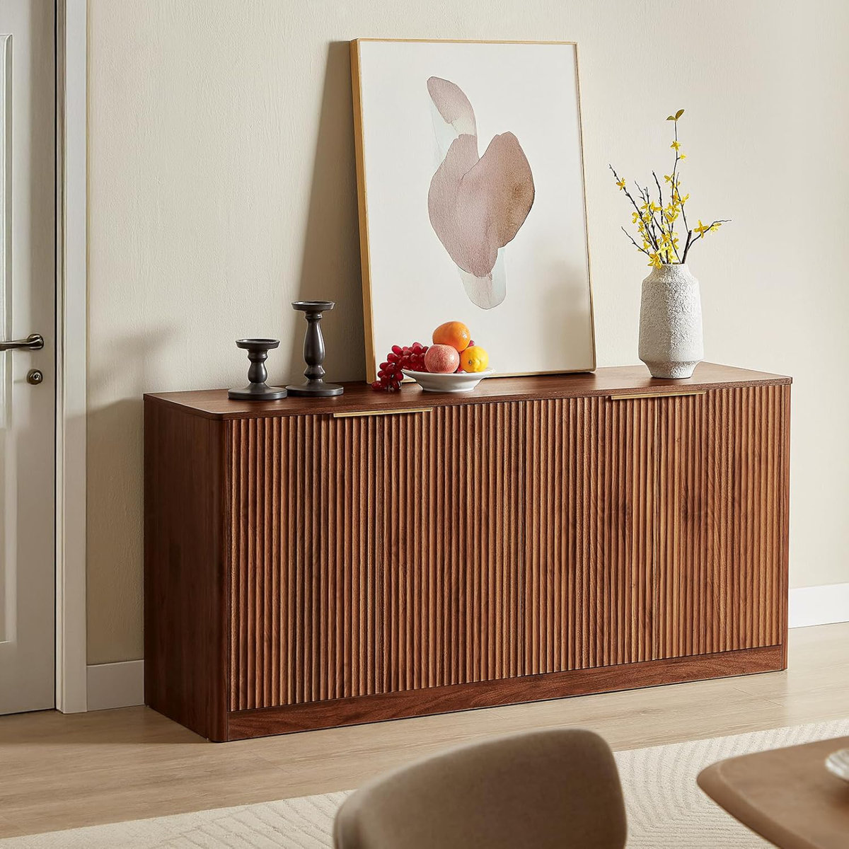 Ebern Designs 67" Fluted Sideboard Buffet Cabinet With Storage, Large Buffet Cabinet With 6 ...